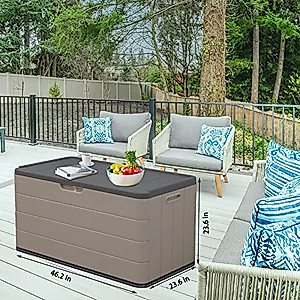 Diyokai 85 Gallon Resin Deck Box, Outdoor Storage Box for Patio Furniture Cushions,Garden Tools & Pool Toys, Lockable (Dark Brown)