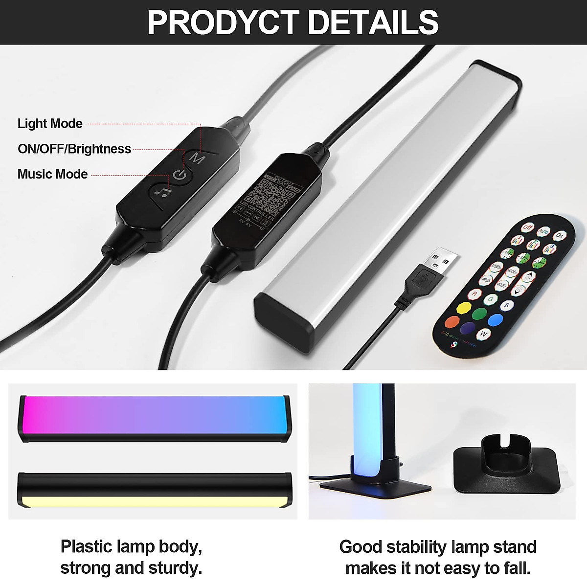 iodoo Smart LED Light Bars Desk RGB Gaming Accessories for Room , Smart Home Gaming Lights, RGBICWW APP and Remote Control TV Backlights with Scene Modes and Music Modes for Gaming, (10in)