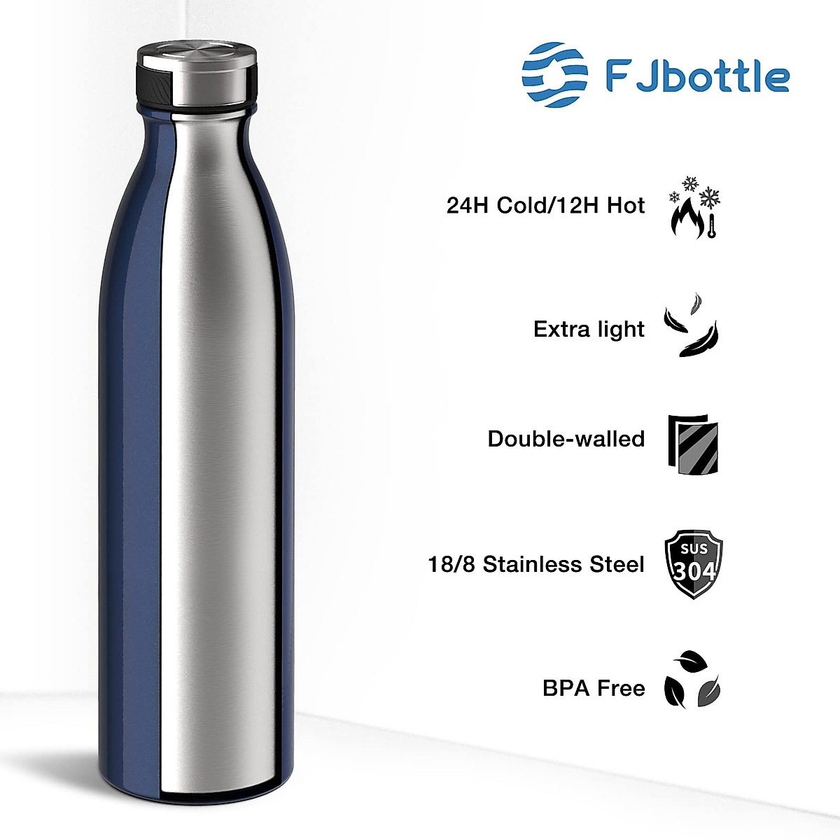 Fjbottle Stainless Steel Insulated Water Bottles -34oz/1000ml Sports Water Bottle Keep Carbonated Drink Cold 24H and Hot 12H for kids,Women,Men Leisure Home Water Bottles
