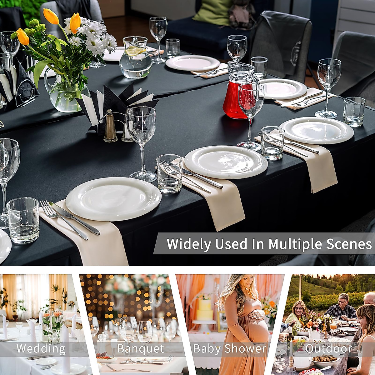 Fixwal Table Skirt, Table Skirts for Rectangle Tables 6ft, Table Covers for 6 Foot Tables, Tulle Table Skirt, Black Spandex Table Covers for Folding Table