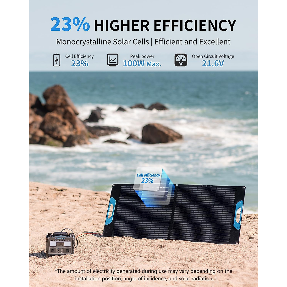 ENERNOVA 100W Portable Solar Panel for Solar Generator, IP68 Waterproof, Foldable Solar Charger with Female and Male Connectors, High-Efficiency Battery Charger for Outdoor Camping Van RV Trip