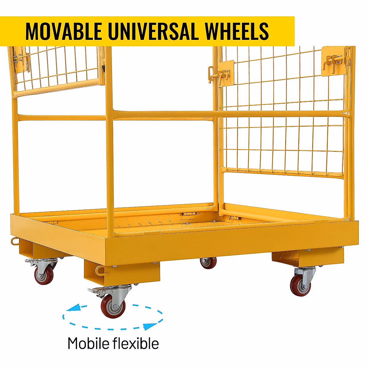 KODOM Forklift Safety Cage 36''x36'', Forklift Work Platform 1200LBS Capacity with 4 Universal Swivel Wheels, Collapsible Lift Basket Aerial Rails Aerial Platform