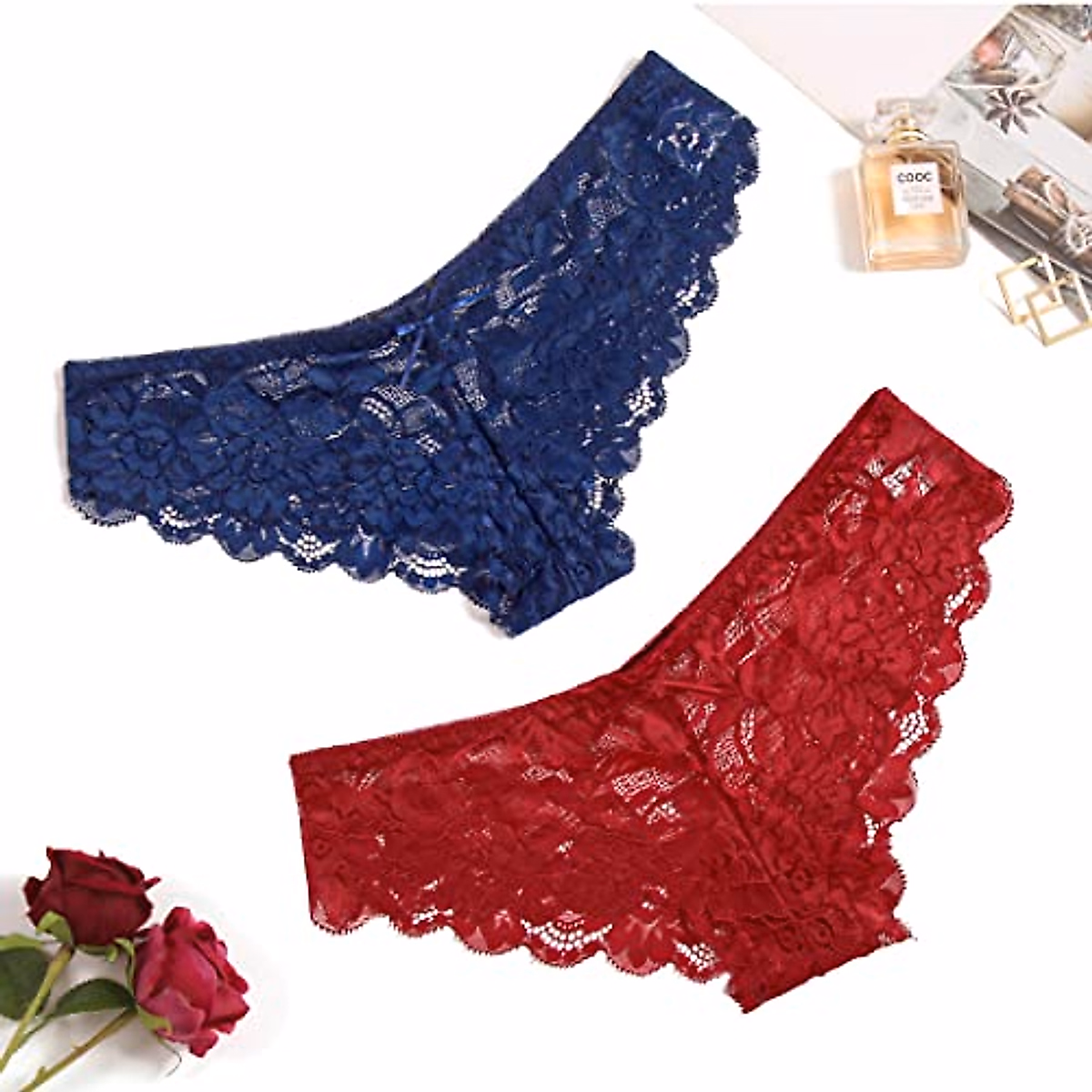 Avidlove Women Tangas Lingerie 4 Pack Lace Hipster Panties Sexy Bikini Underwear Multicolor 3 M