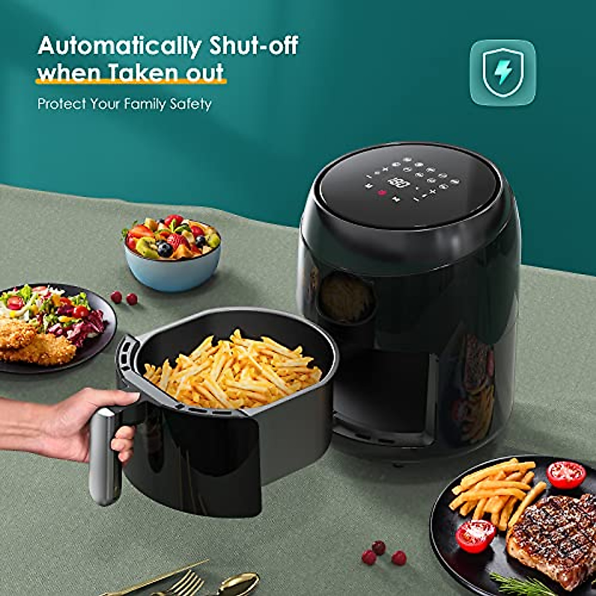 Air Fryer 4.5 Quart Small Air Fryers with 10-in-1 One-touch Program, Non-stick Basket, Dishwasher Safe, Auto Shut-Off, Compact Air Fryer for 2-3 people, Black