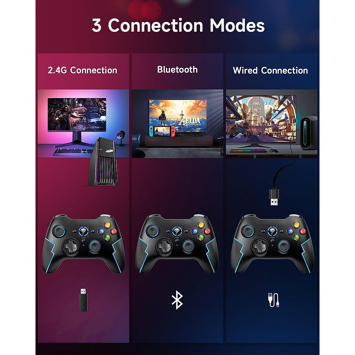 EasySMX 2.4G Wireless Controller for PS3, PC Gamepads with Vibration Fire Button Range up to 10m Support PC (Windows XP/7/8/8.1/10), PS3, Android, Vista, TV Box Portable Gaming Joystick Handle