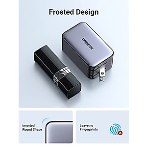 UGREEN USB C Charger 65W Nexode 3 Ports GaN Laptop Charger Block, Compact Foldable Wall Charger Compatible with MacBook Pro/Air, Dell XPS, iPhone 14, iPad Pro, Galaxy S23, Pixel 7, Steam Deck (Black)