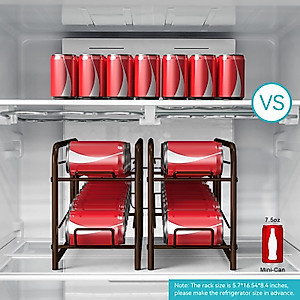 Fogein Mini Soda Can Organizer for Pantry/Refrigerator Pack of 4 Stackable, Soda Can Rack Beverage Dispenser for 221ml/7.5oz Soda Cans(Brown)