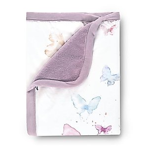 Oilo Baby Blanket, Luxury Soft Plush Backing & 100% Turkish Cotton Jersey Print, Double Layered, 30" x 40", Rolled Jersey Edge Trim, Newborn Infant Crib Blanket, Watercolor Butterfly