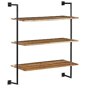 Wall Laptop Desk Solid Wood Computer Desk Bookcases Storage Table with Shelves Wall Shelf Bookshelf Floating Shelves for Home Office 37"x13.7"x44.4" Solid Acacia(Fast delivery)