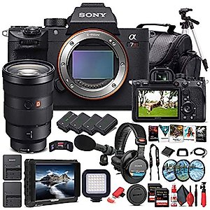 Sony Alpha a7R IV Mirrorless Digital Camera (Body Only) (ILCE7RM4/B) + Sony FE 24-70mm Lens + 4K Monitor + Pro Headphones + Pro Mic + 2 x 64GB Memory Card + 3 x NP-FZ-100 Battery + More (Renewed)