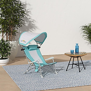 GCI Outdoor Sunshade Recliner Beach Chair | Collapsible Folding Canopy Shade Chair with Durable Armrests, Drink Holder & Portable Carry Bag, Perfect for Beach Trips & Picnics — Seafoam Green