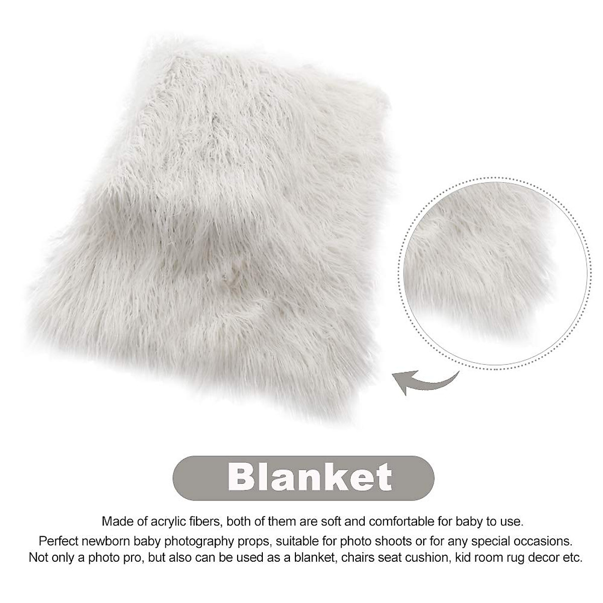 Baby Photo Blanket Long Hair,Photography Wrap Shaggy Area Rug,Newborn Soft Faux Fur Mat,Basket Stuffer Rug Background Backdrop 50cm60cm(4#,White)