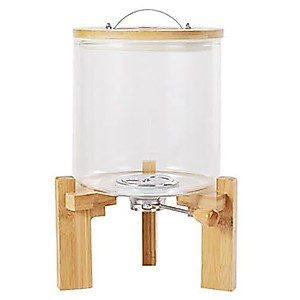 LOVEJO Rice Dispenser Airtight Glass Container with Bamboo Lid, Large Food Storage with Lids for Rice Grains Beans, Sugar Flour Container 20 lbs, Kitchen Countertop Cereal Cup Organizer 5L