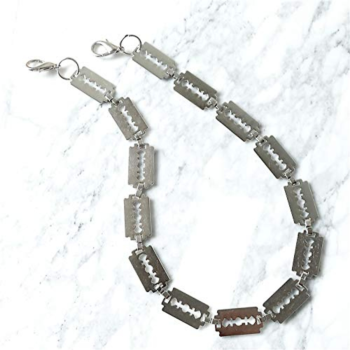 Caiyao Punk Safety obtuse Thorns Razor Blade Necklace Personality Gothic Hiphop Rock Padlock Metal Necklace for Men (Full Blade)