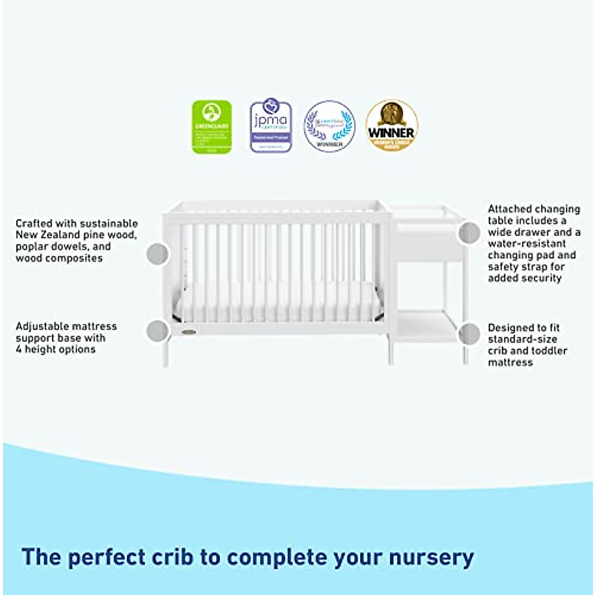 Graco Fable Convertible  Crib & Changer with Premium Foam Crib and Toddler Mattress - White