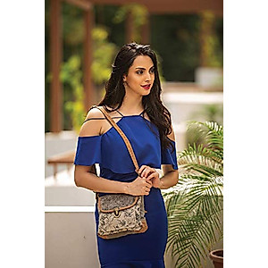 Myra Bag Radiant Upcycled Canvas & Cowhide Leather Crossbody Bag S-1257