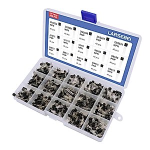 LARSEBEI 600-Piece 15 Values Transistors Assortment Kit Box Including 2N2222-S9018 NPN PNP Power General Purpose Transistors