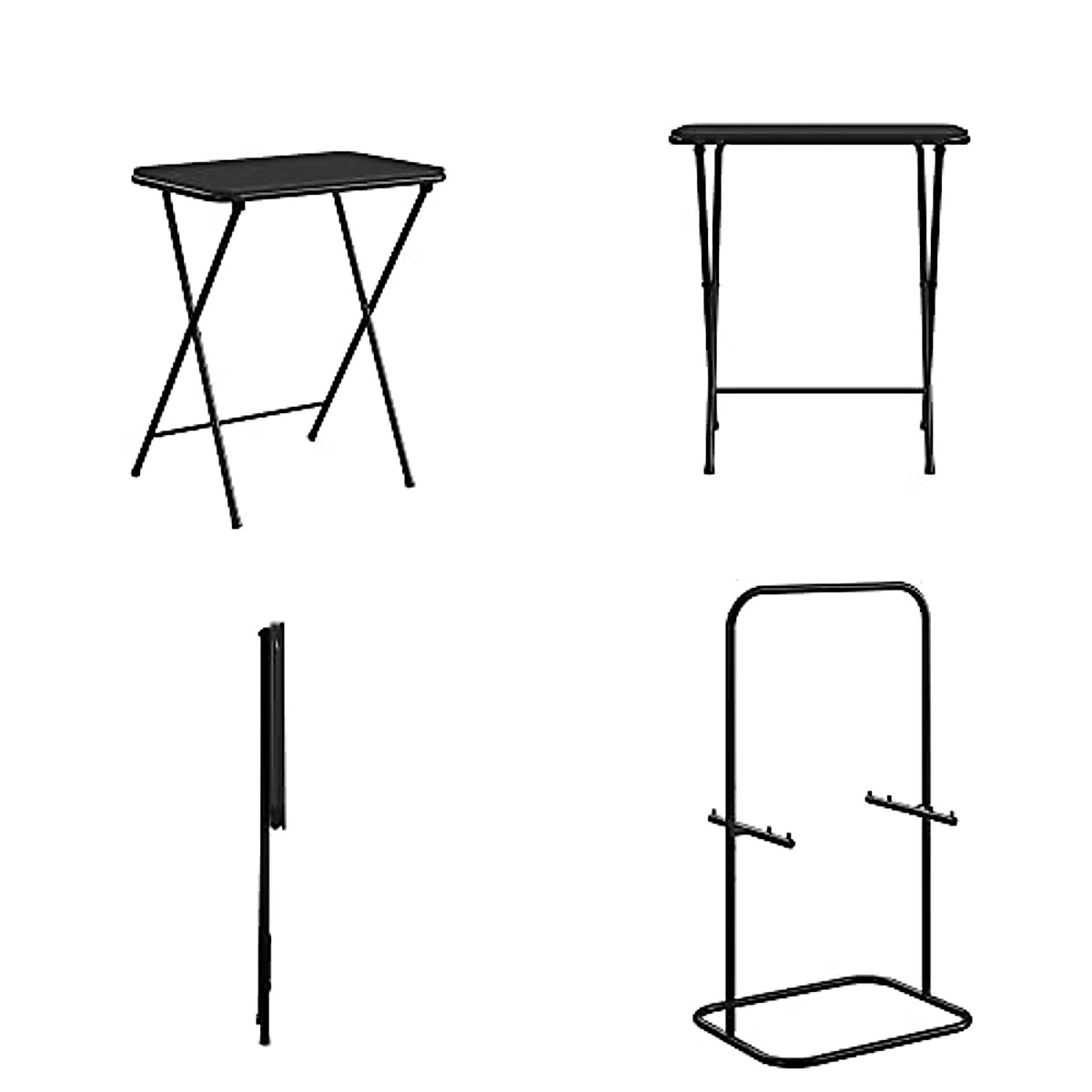 COSCO 5-Piece Folding Vinyl Top TV Tray, Black with Storage Rack, Multi-Purpose, for Snacks, Portable Workspace, & Easy to Store Activity Table Set, 1-Pack