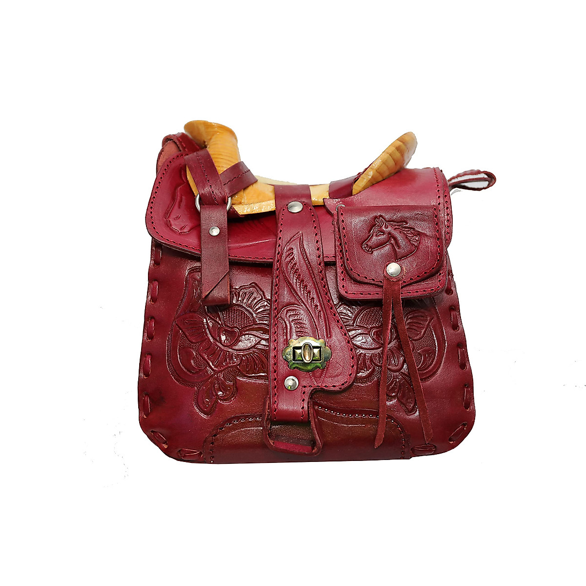 Generic Saddle Purse Western Leather, Shoulder Purse, Or Hand Bag (Burgundy)