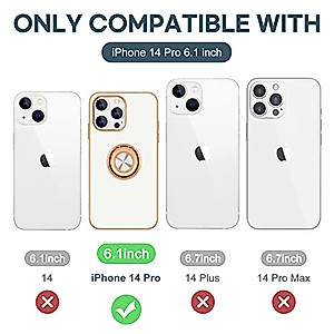 Hython Case for iPhone 14 Pro Case with Ring Stand [360° Rotatable Ring Holder Magnetic Kickstand] [Support Car Mount] Plated Gold Edge Slim Soft TPU Luxury Protective Phone Case Cover, White