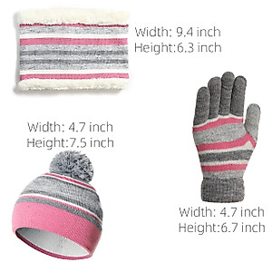 GOLHUA 3Pcs Kids Winter Hat Scarf Gloves Set for 3-6 Years Old Boys Girls Elastic Beanie Hat Circle Scarf Set Knitted Plush - Pink, One Size