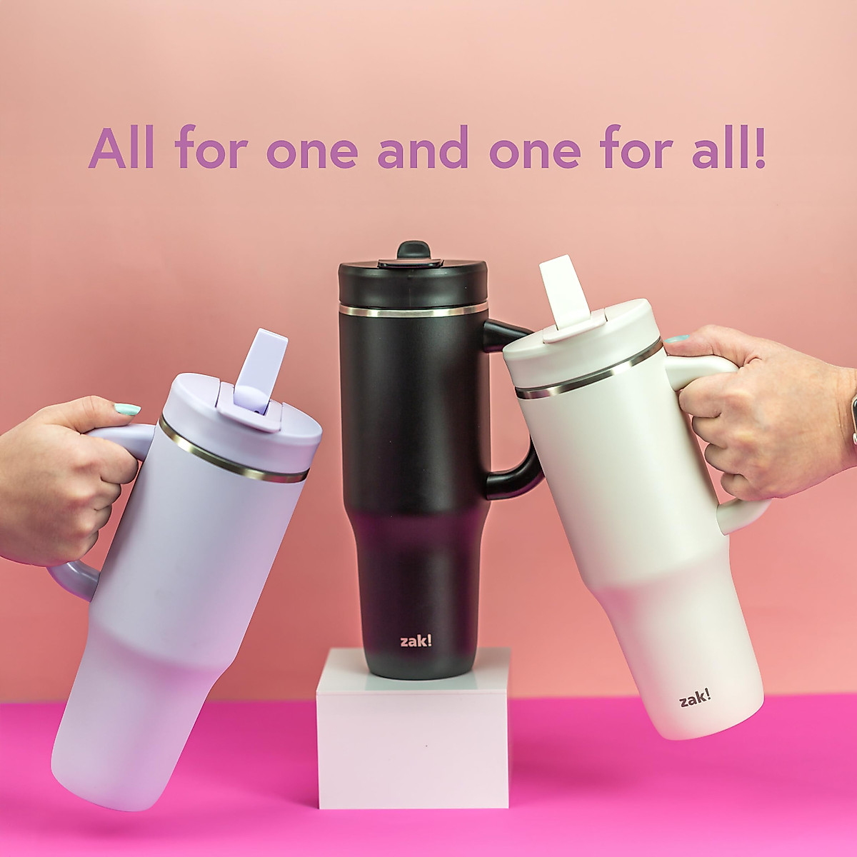 Zak Designs Harmony 2-in-1 Coffee Tumbler for Travel or At Home, 40oz Recycled Stainless Steel is Leak-Proof When Closed and Vacuum Insulated with Handle (Ebony Black)