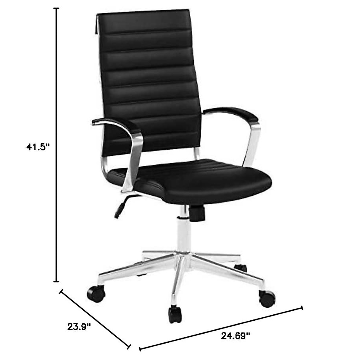 Amazon Basics High-Back Executive Swivel Office Desk Chair with Ribbed Puresoft Upholstery, Lumbar Support, Modern Style, 23.9"D x 24.69"W x 41.5"H, Black