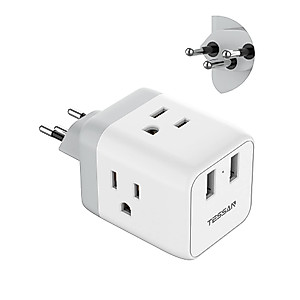 TESSAN Switzerland Plug Adapter, Swiss Travel Power Adaptor with 3 Outlets 2 USB Ports, Plug Converter for US to Switzerland, Liechtenstein, Rwanda, Type J