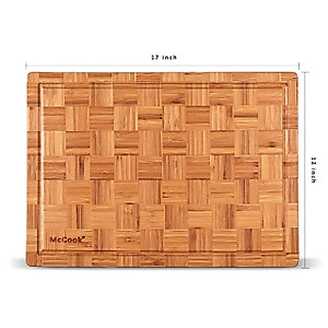 MC69W 20 Pieces German Stainless Steel Knives Block Set with Built-in Sharpener + MCW12 Bamboo Cutting Board(Large, 17"x12"x1")