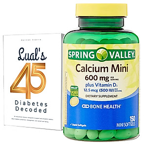 LUAL 45 Diabetes Decoded Bundle with Spring Valley Calcium 600 mg with Vitamin D3 | Small Calcium Pills | Calcium Softgels | 150 Mini Softgels | Calcium Carbonate 600 mg | Calcium Supplement 600 mg