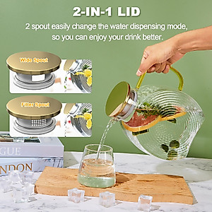 Glass Pitcher with Lid for Fridge, 84 OZ / 2.4 Liter Large Water Spout Jug with Handle for Iced Tea, Ice Coffee, Juice, Lemonade Cold or Hot Drinks, Liquids Beverage Serving Dispenser