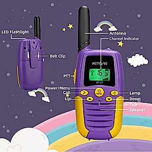 Retevis RT37 Walkie Talkies for Kids,Toy Gifts for 6-12 Year Boys Girls, Walkie Talkies 22 CH, LED Flashlight, Indoor Family Activities Long Range for Camping,Hiking,Outdoor(Purple,2 Pack)