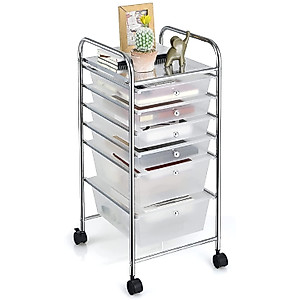 FUTADA 6 Drawers Rolling Storage Cart, Mobile Utility Cart , Sundries Storage Cart w/ Lockable Casters for School, Office, Home, Barber Shop, Beauty Salon, Multipurpose Storage Organizer Cart (Clear)