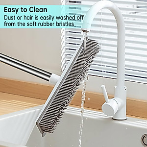 Rubber Broom with Squeegee and Adjustable Long Handle, Pet Hair and Fur Remover, Carpet Rake and Floor Brush for Hardwood, Tile and Window