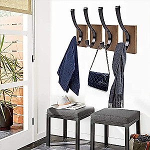 Walnut Wall Hooks 4 Pack - Coat Hooks Wall Mounted - Heavy Duty Entryway Wall Hangers for Hanging Towels, Clothes, Bags