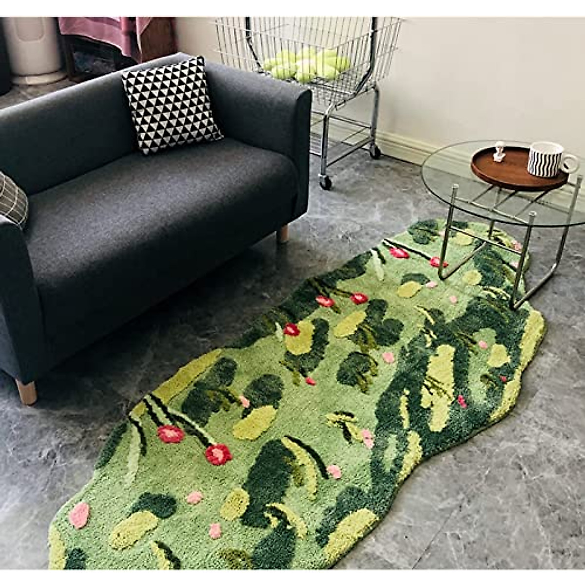 Moss Rug for Living Room Abstract 3D Mountains River Flowers Grass Moss Rug for Bedroom Aesthetic Decor, Indoor Floor Plush Shaggy Bedside Area Rug (Flowers & Grass,32x79in)