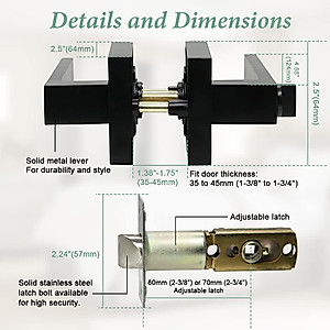 Bedroom/Bathroom Door Handles Levers Square Plate Interior Privacy Door Locksets,Matte Black (10 Pack)