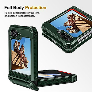 LONTECT for Galaxy Z-Flip 5 5G Case Shockproof Military Grade Protection Heavy Duty Case with Foldable Kickstand&Hinge Protection Rugged Drop Protective Cover Case for Samsung Galaxy Z Flip 5,Green