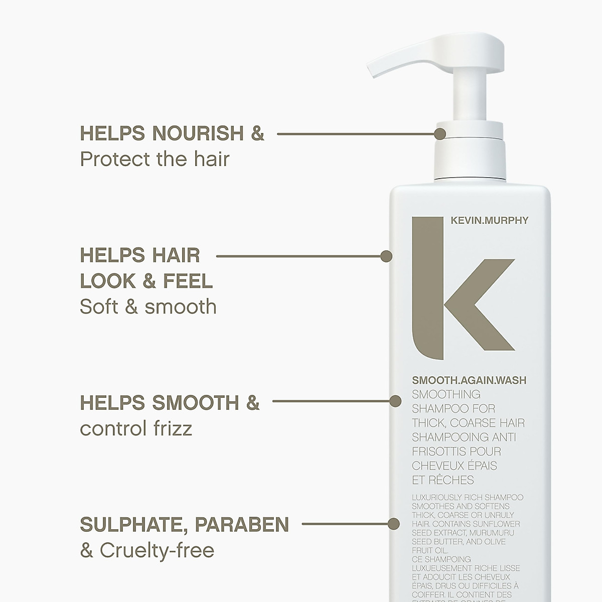 KEVIN.MURPHY SMOOTH.AGAIN WASH - Frizz Control Shampoo - For Thick, Coarse & Unruly Hair - Moisturising Shampoo for Hair Hydration - Sulphate & Paraben Free - 1000 mL / 33.8 fl oz