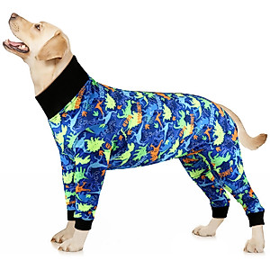 Etdane Dog Onesie Surgery Recovery Suit for Female Male Dogs After Spayed Suit Surgical Recovery Suit Anti Shedding Body Suit for Small Medium Large Dog Dinosaurs/L