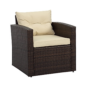 Thy-Hom Rio 5 Piece Outdoor Patio Furniture Sets, Patio Furniture Outdoor Sectional Sofa, All Weather Woven Wicker Patio Sofa Brown PE Rattan Patio Conversation Set w/Cushion and Table