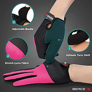 BEACE Cycling Gloves Bike Gloves Biking Gloves(Rose Red) with Touch Screen-Full Finger Road Gloves Mountain Bike Gloves Anti-Slip Silicone Palm for Men Women