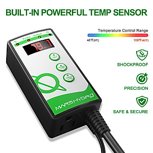 MARS HYDRO Digital Heat Mat Thermostat for Reptiles Temp Controller Sensitive Switch Set to 40~108 °F for Facilitate Germination, Rooting Rate Black