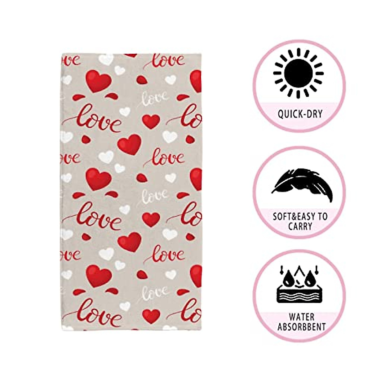 My Little Nest Hand Towels for Bathroom Elements Valentine's Day Hearts Absorbent Small Bath Towel Soft Kitchen Towels Fingertip Towel for Guest and Bar 30 x 15 inch