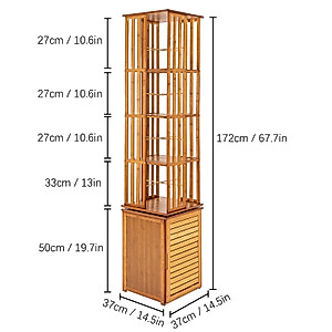 SHOUMANUAL Bamboo Rotating Bookshelf, 6-Tier Bookcase with Storage Cabinet & Doors, 360° Revolving Narrow Storage Display Rack Standing Shelves for Living Room Study Room Office (Teal)