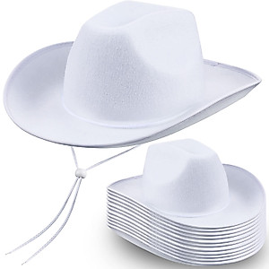 Zhanmai 12 Pack Bulk Cowboy Hat for Adult Wide Brim Plain Western Cowgirl Hat Costume Texan Country Cowboy Hat for Women Men (White)