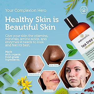 Era Organics Purifying Tea Tree Oil Face Wash - Balancing Cleanser for Oily, Blemish-Prone Skin with Salicylic Acid - Sulfate-Free, Fragrance Free, Made in USA