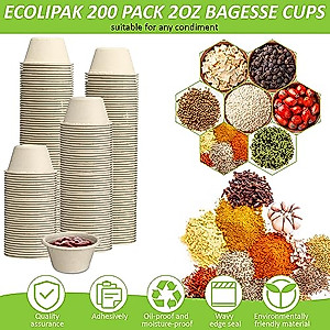 Hsei 400 Set 2oz Disposable Souffle Cups with Lids Bagasse Fiber Condiment Paper Cups Serving Sample Cups Mini Tasting Cups for Sauce Salad Snack Charcuterie Dessert Serving, Include 400 Cups 400 Lids