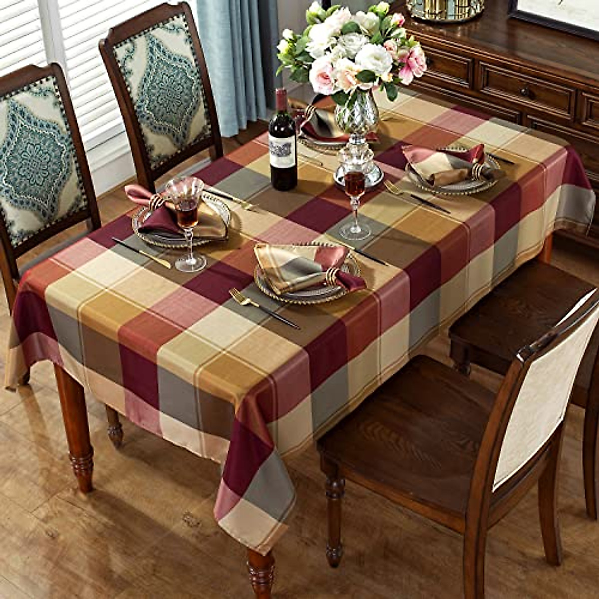 Rectangle Tablecloth 52 x 70 Inch Checkered Table Cloths Spillproof Anti-Shrink Soft and Wrinkle Resistant Decorative Fabric Table Cover for Kitchen Dinning Tabletop Outdoor(Rectangle/Oblong,Red)