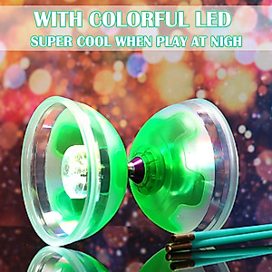 Chitidr Chinese Yoyo Diabolo Set Includes 5 Inch Colorful LED Diabolo Toy Light Up with 2 Pieces Diabolo Sticks, 1 Piece Diabolo String and 1 Piece Net Bag for Fun (Green)